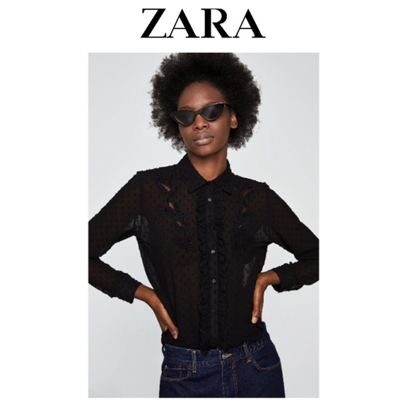 Zara | Tops | Nwt Zara Embroidered Dotted Mesh Sheer Shirt M | Poshmark